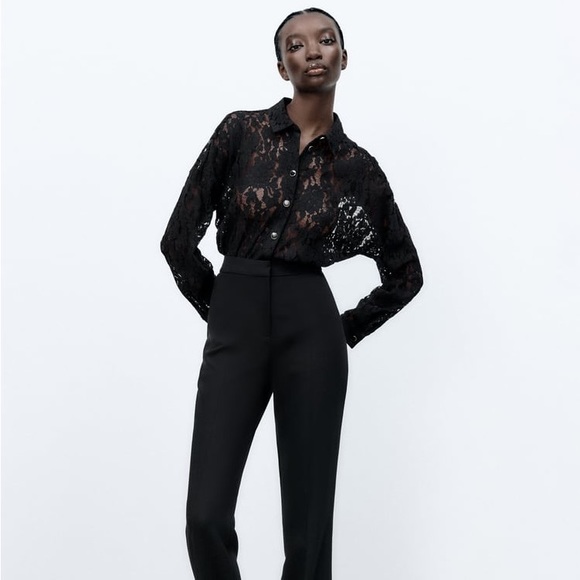 Zara | Tops | Zara Black Semisheer Lace Top | Poshmark